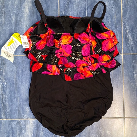 Longitude | Swim | Longitude Swim Suit Black Pink Floral Ruffle 22 ...